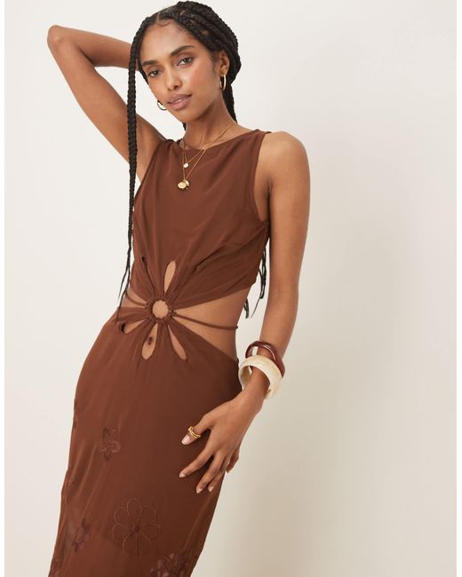 ASOS Floral Embroidered Cut Out Maxi Dress in Natural | Lyst