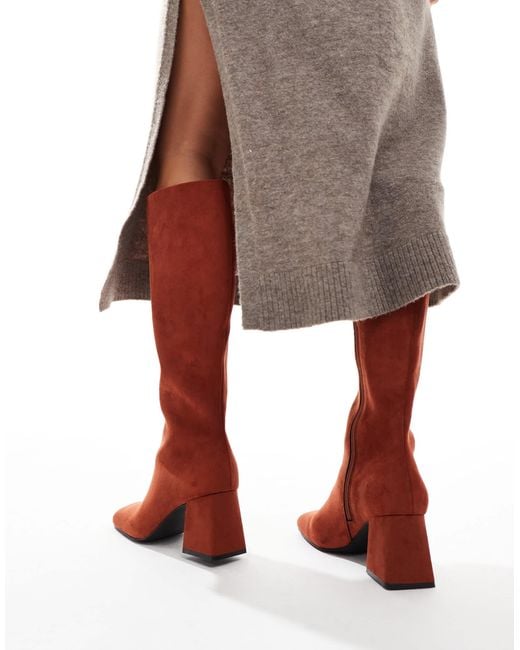 ASOS Ciara Block Heel Knee Boots in Red | Lyst