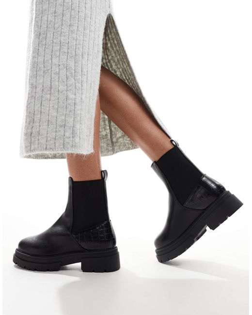 SEQWL Wide Fit Ankle Boots With Croc Detail in Black | Lyst