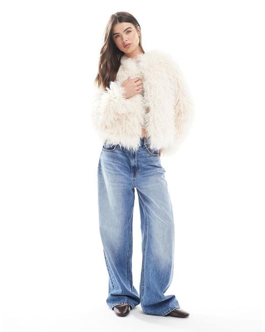 New Look shaggy Faux Fur Cropped Jacket in White | Lyst UK