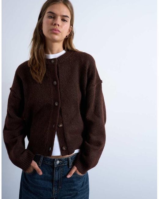 TOPSHOP Knitted Exposed Seam Relaxed Cardigan in Blue | Lyst UK