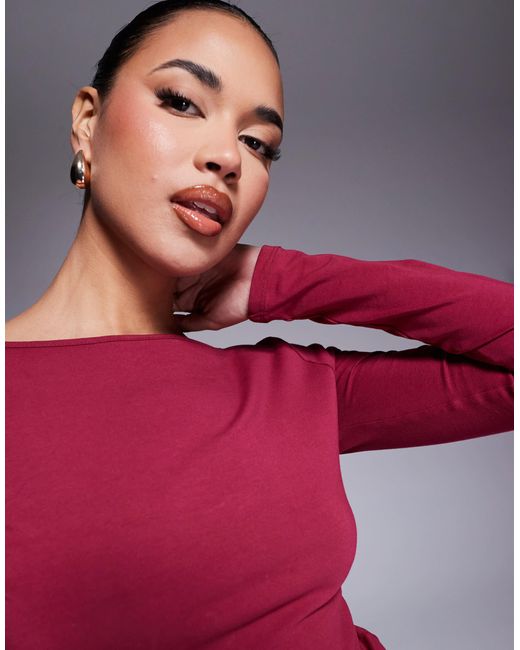 ASOS Acid Wash V Back Slash Neck Top in Red | Lyst