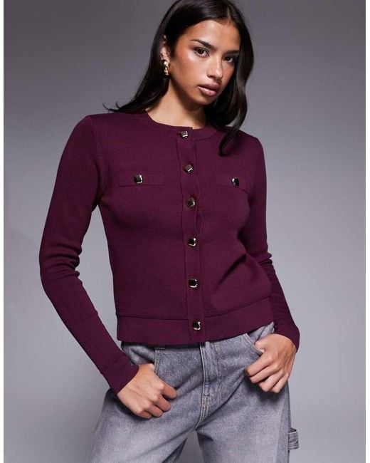 River Island Button Detail Cardigan in Purple | Lyst UK