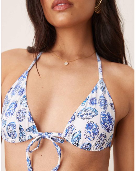 ASOS Shelly Triangle Bikini Top in Blue | Lyst