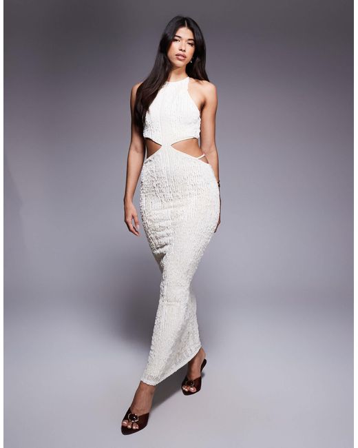 ASOS Textured Maxi Dress With Cut Outs in Blue | Lyst