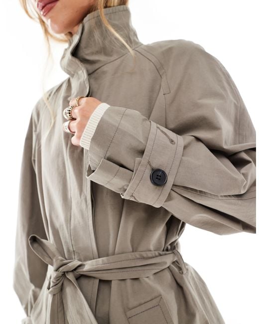 ASOS Funnel Neck Oversized Longline Trench Coat in White | Lyst