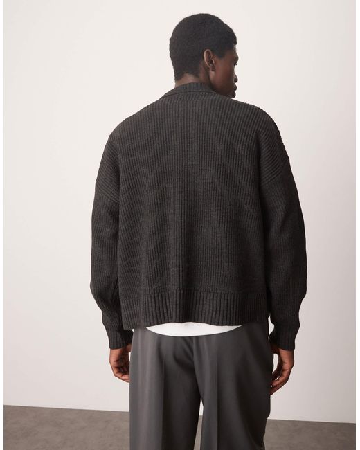 ASOS Oversized Boxy Fit Knitted Ribbed Collar Cardigan in Black for Men ...