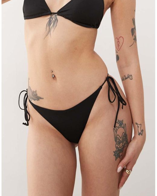Monki Mix And Match Tie Side Bikini Bottom in Natural | Lyst UK