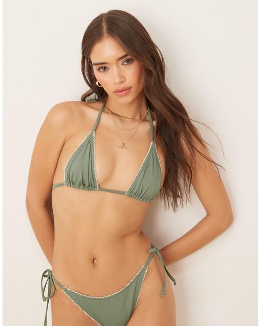 ASOS Whipstitch Triangle Bikini Top in Natural | Lyst