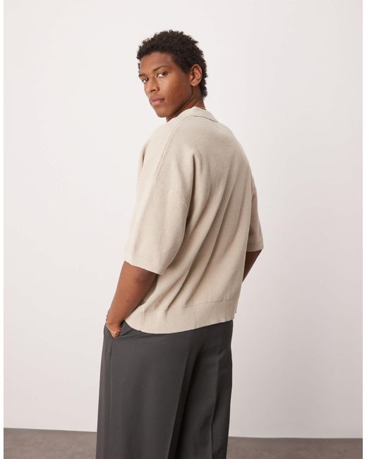 ASOS Oversized Knitted Notch Neck Polo in Natural for Men | Lyst