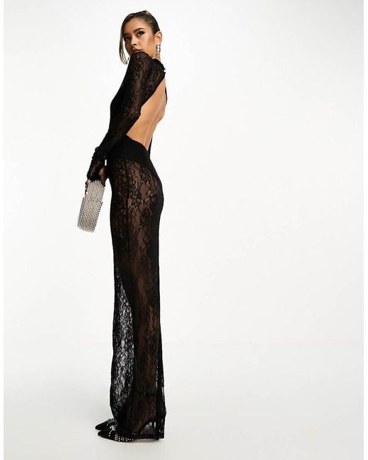 ASOS Lace Overlay Body Maxi Dress in Black | Lyst UK