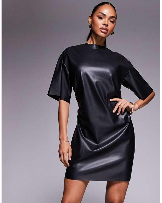 ASOS Cinched Side Pu Dress in Blue | Lyst UK