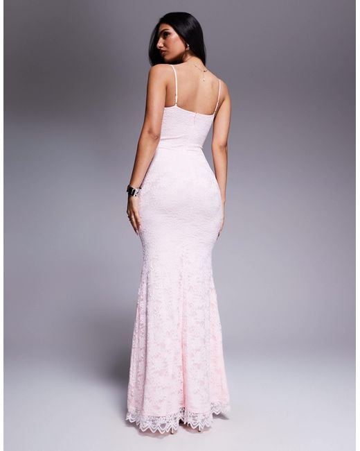 Wanderdoll Leah Structured Cami Lace Fishtail Maxi Dress in Purple | Lyst