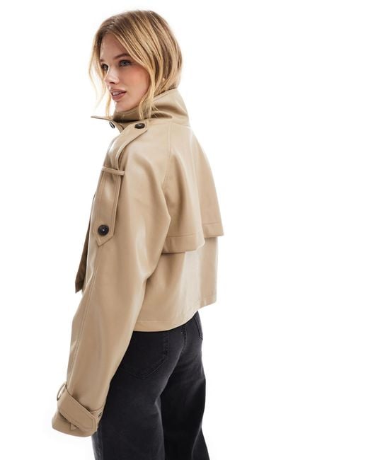 ASOS Funnel Neck Leather Look Short Trench Coat in White | Lyst