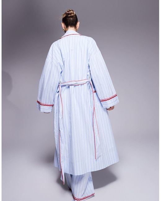 ASOS Woven Stripe Robe With Rick-rack Trim in Blue | Lyst