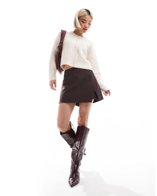 ASOS Tailored Wrap Mini Skort in Brown | Lyst