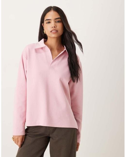 ASOS Interlock Long Sleeve Rugby Top in Pink | Lyst UK