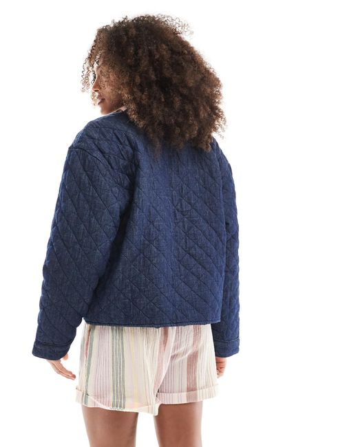 ONLY Quilted Denim Jacket With Front Pocket Detail in Blue | Lyst