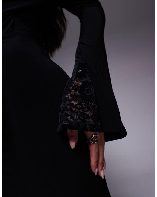 ASOS Bra Detail Long Sleeve Maxi Dress With Lace Inserts in Blue | Lyst UK