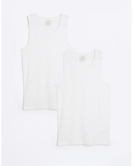 River Island Muscle Fit Ribbed Vest Set in White for Men | Lyst UK