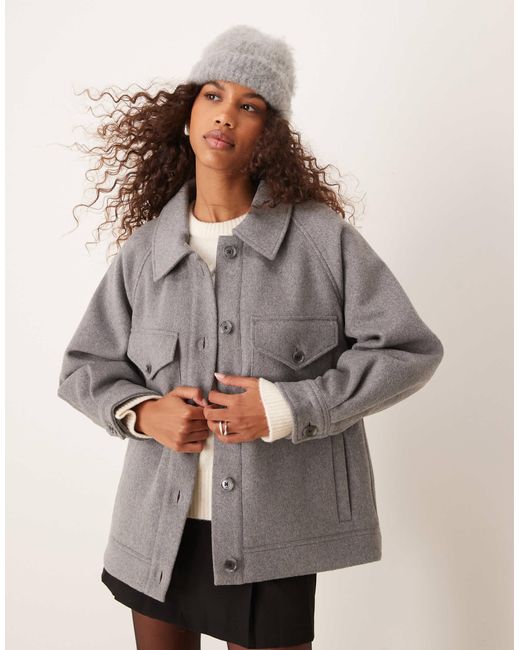 Abercrombie & Fitch Button Up Shacket in Grey | Lyst Australia