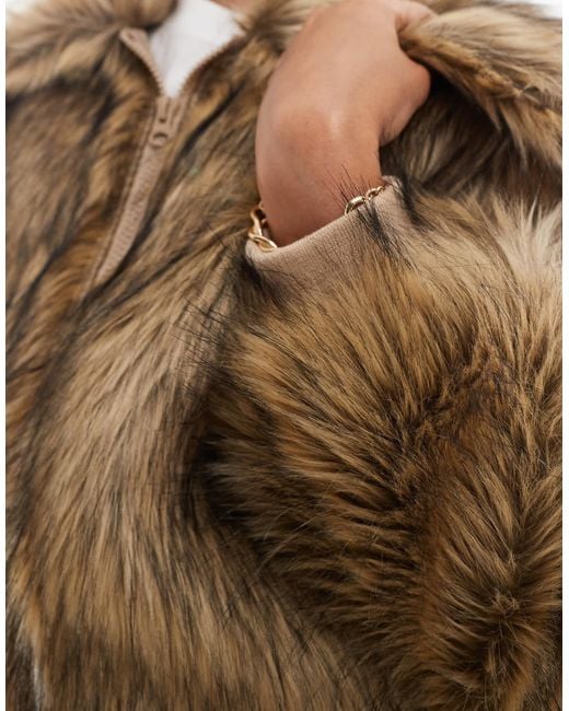 Stradivarius Str Faux Fur Jacket in Natural | Lyst