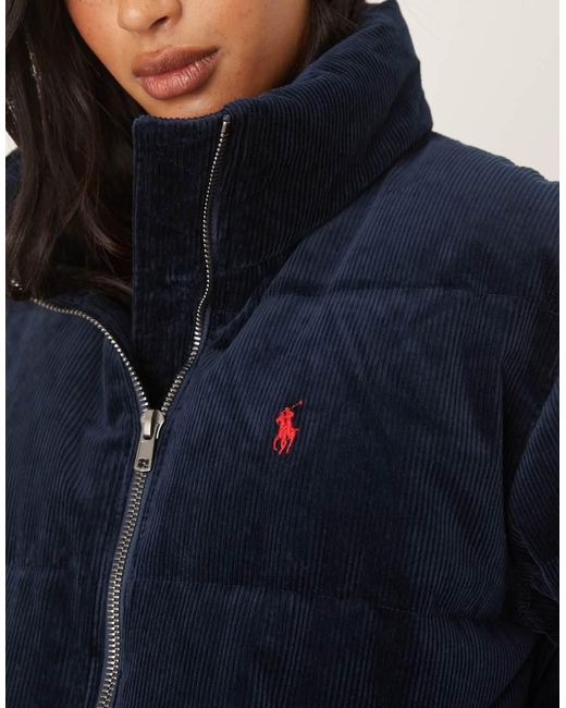 Polo Ralph Lauren Cord Icon Logo Puffer Jacket in Blue | Lyst UK