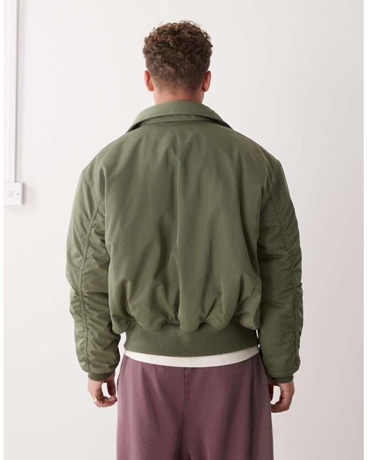 Weekday Oversized Bomber Jacket With Collar in Green for Men | Lyst UK