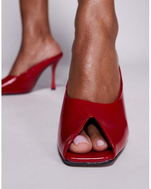 River Island Peep Toe Mule Heel in Red | Lyst UK