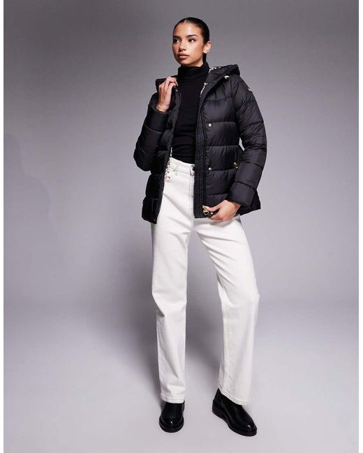 Barbour Belted Puffer Jacket With Leopard Hood in Blue | Lyst UK