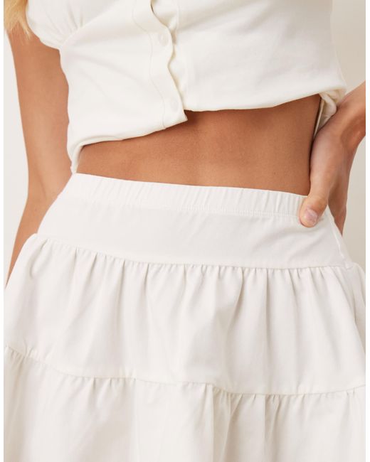 ASOS Tiered Flippy Mini Skirt With Lace Trim in Natural | Lyst