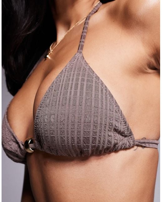 ASOS Tayla Triangle Bikini Top With Gold Bead Trim in Black | Lyst