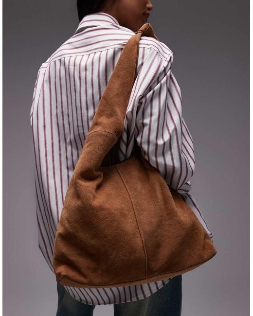 Urbancode Suede Shoulder Bag in Brown | Lyst UK