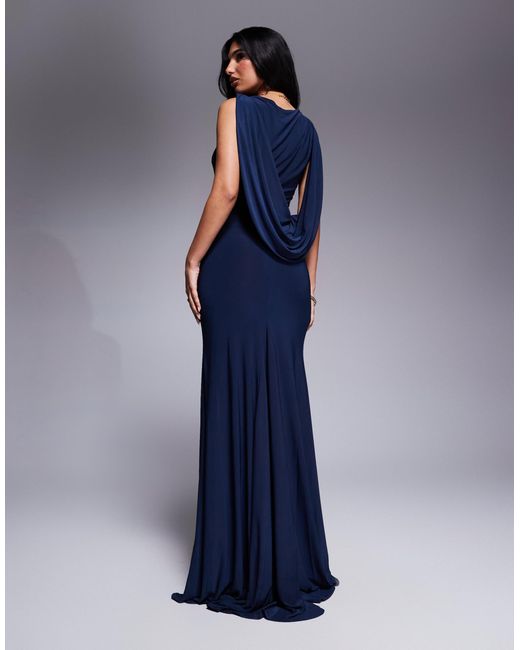 ASOS Premium Slash Neck Maxi Dress With Dramatic Drape Back And Train ...