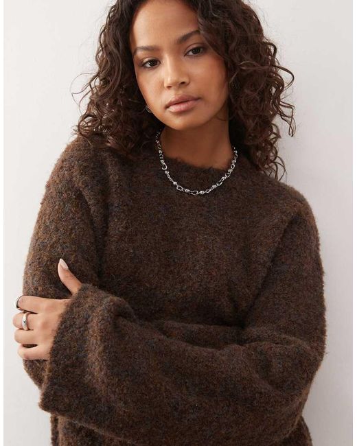 Reclaimed (vintage) Boucle Crew Neck Boxy Jumper in Brown | Lyst UK