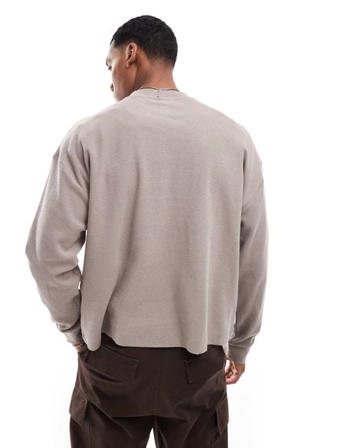 ASOS Oversized Boxy Long Sleeve Waffle T-Shirt in Gray for Men | Lyst