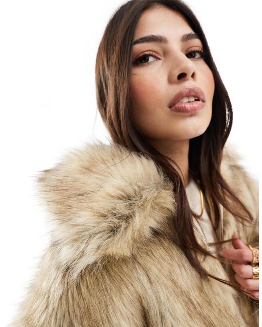 Stradivarius Faux Fur Jacket in Natural | Lyst