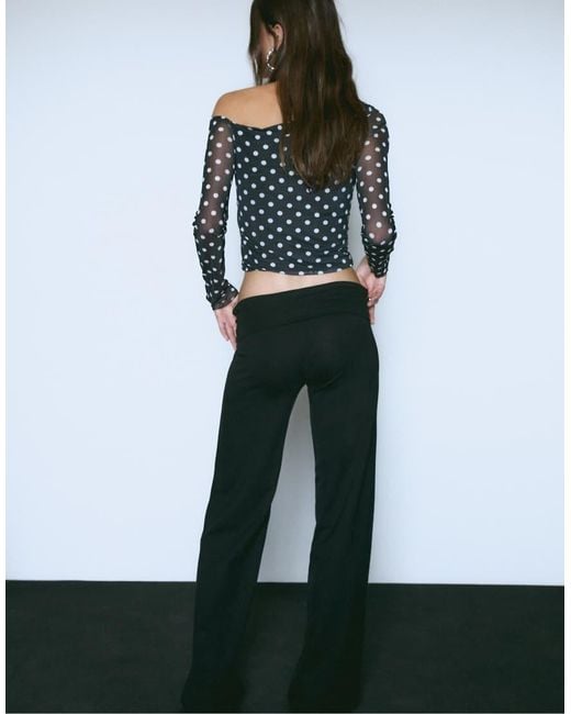 Stradivarius Mesh Trousers With Fold-over Waist in Grey | Lyst UK