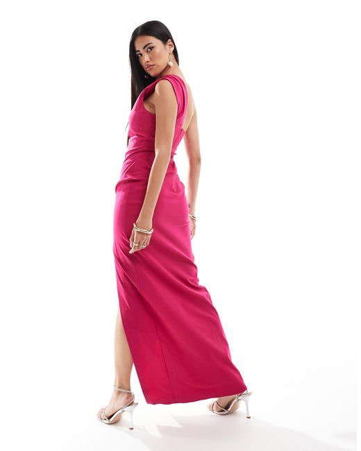 Vesper One Shoulder Thigh Split Maxi Dress in Pink | Lyst