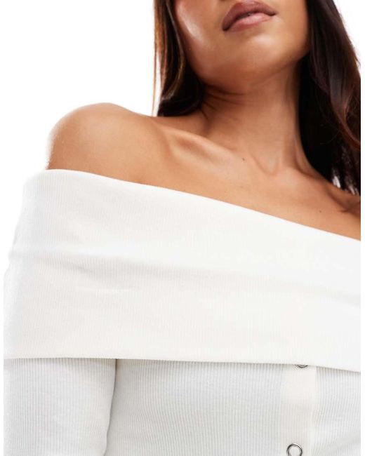 ASOS Off Shoulder Button Down Top in White | Lyst UK