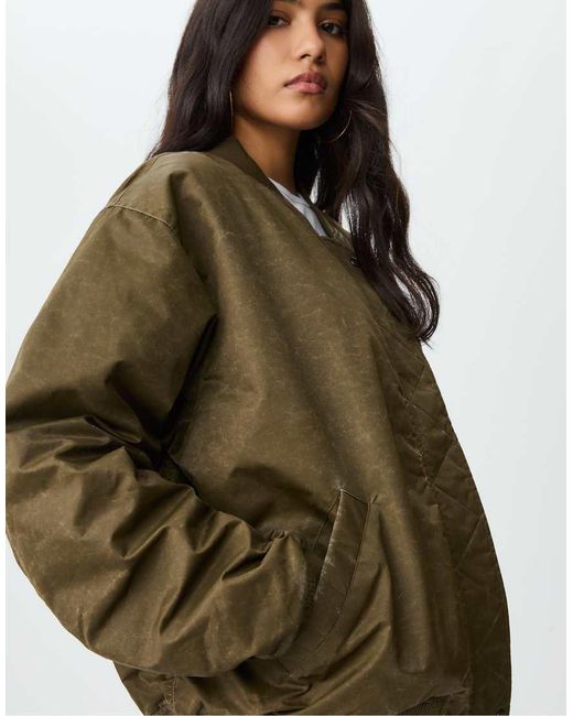 Stradivarius Faded-effect Bomber Jacket in Green | Lyst UK