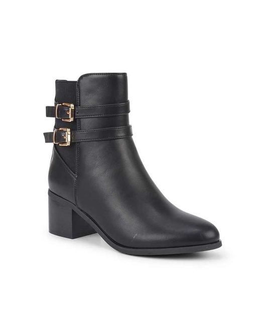 SEQWL Wide Fit Block Heel Casual Ankle Boots With Metal Buckle in Black ...