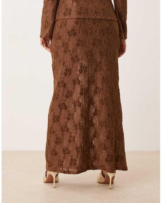 Pretty Lavish Lace Maxi Skirt Co-Ord in Brown | Lyst UK