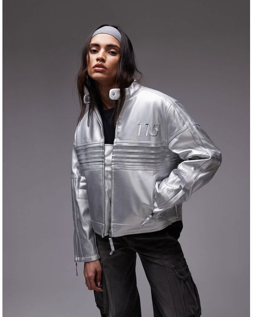 House Of Sunny Faux Leather Racing Jacket in Gray | Lyst