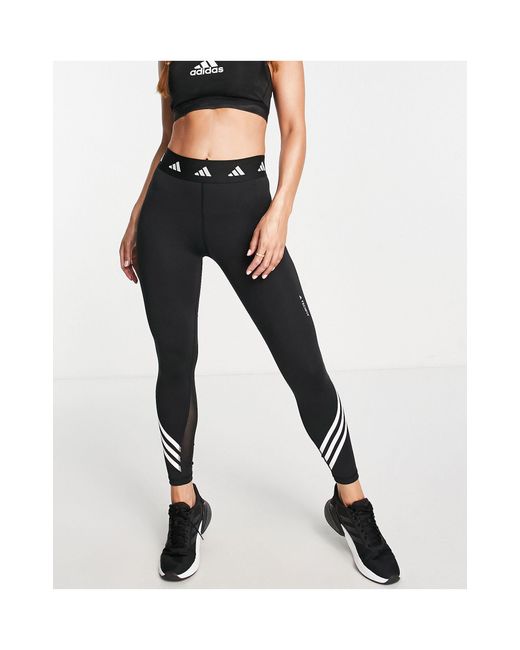 Adidas Originals Adidas Training Techfit 3 Stripe Leggings In Black Lyst