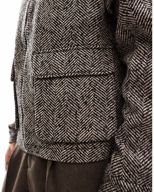 ASOS Wool Blend Oversized Harrington Jacket in Gray for Men | Lyst