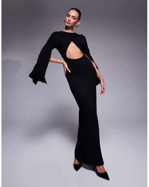 ASOS Split Angel Sleeve Maxi Dress With Cut Out in Blue | Lyst