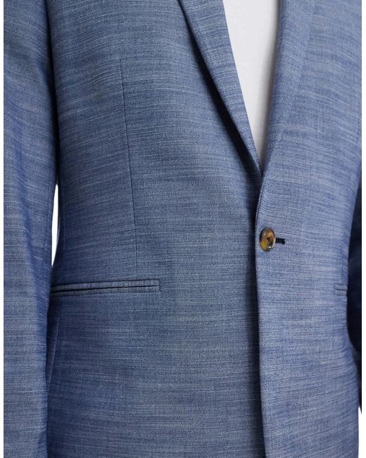 ASOS Linen Look Slim Suit Jacket in Blue for Men | Lyst