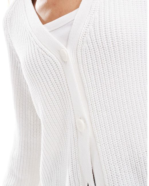 Monki Boxy Fit Rib Knit Cardigan in White | Lyst