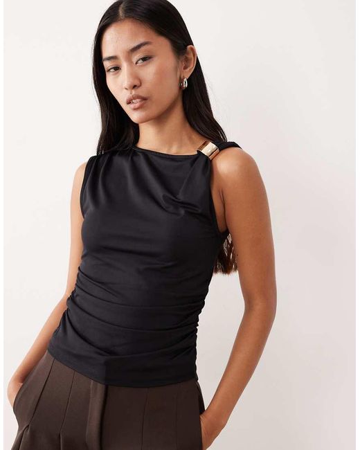 ASOS Draped Slash Neck Top With Metal Hardware Detail in Black | Lyst UK